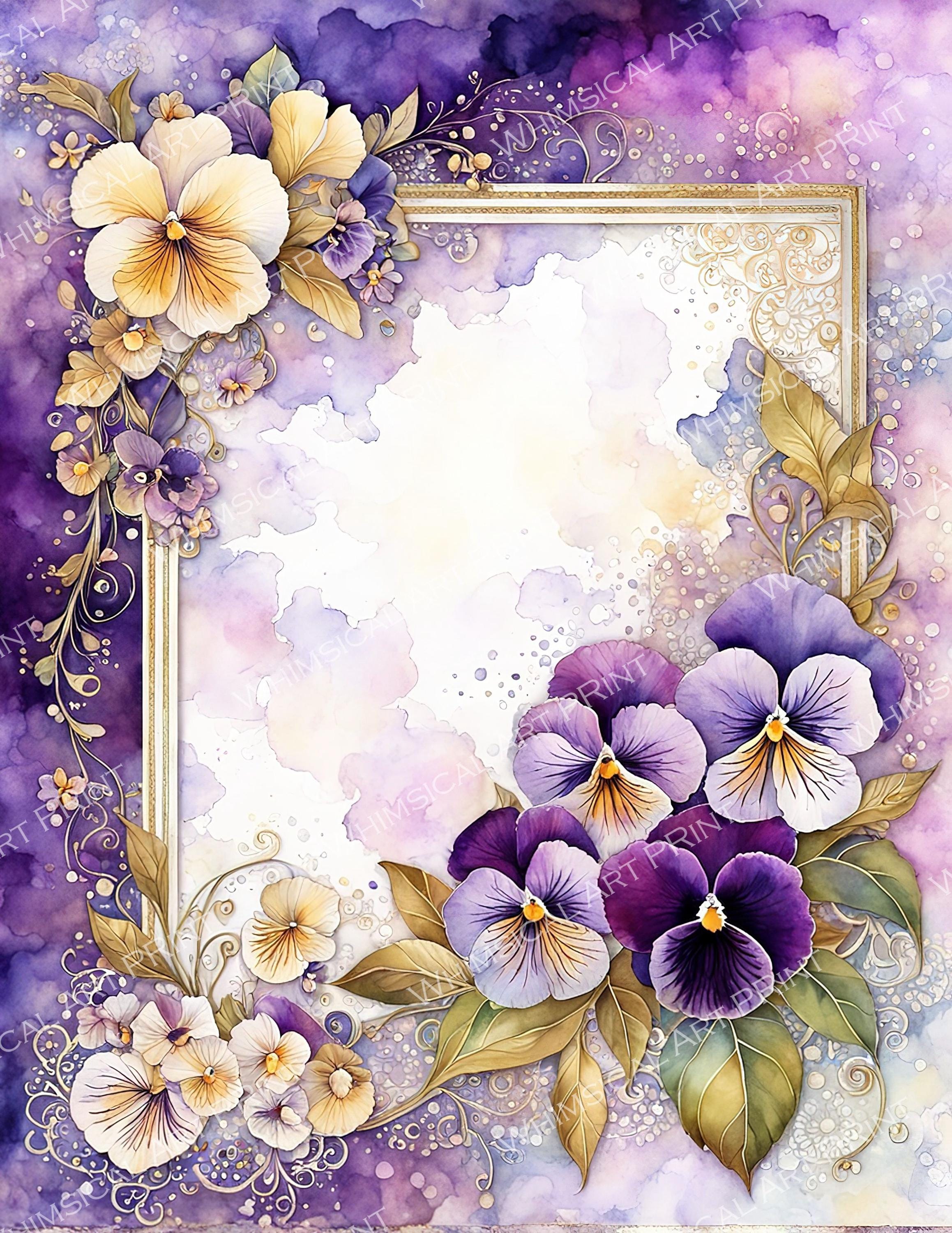 Watercolor Pansy Frame Digital Paper: Shabby Chic Floral (JPG) - Etsy