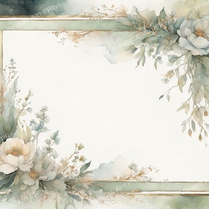 Calming Sage Watercolor Floral Frame Digital Paper Pack, Soft Sage ...