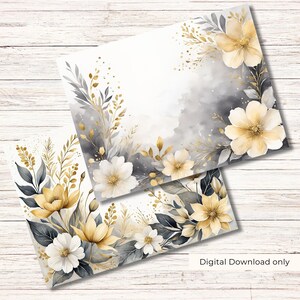 Watercolor Gold Floral Digital Paper: Grey Background (10 Jpgs) - Etsy