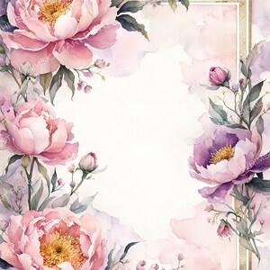 Watercolor Peony Frame Set: Pink Floral Borders, Romantic Backgrounds ...
