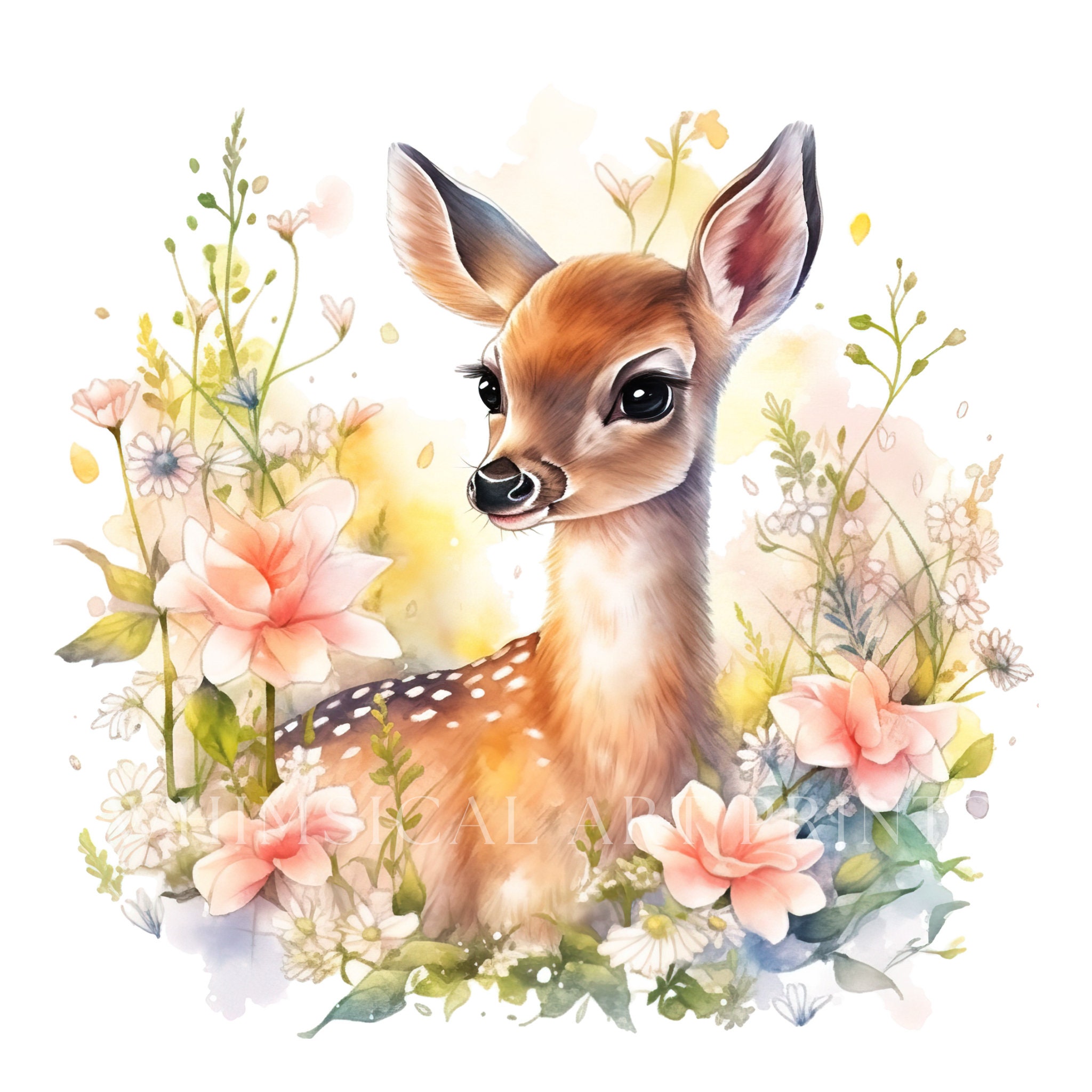 Deer PNG, Fawn baby Deer Clipart, Young Deer in Spring Watercolor Art ...