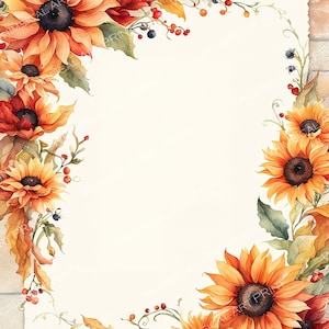 Watercolor Sunflower Frame: Autumn Floral Borders (digital Paper Pack ...
