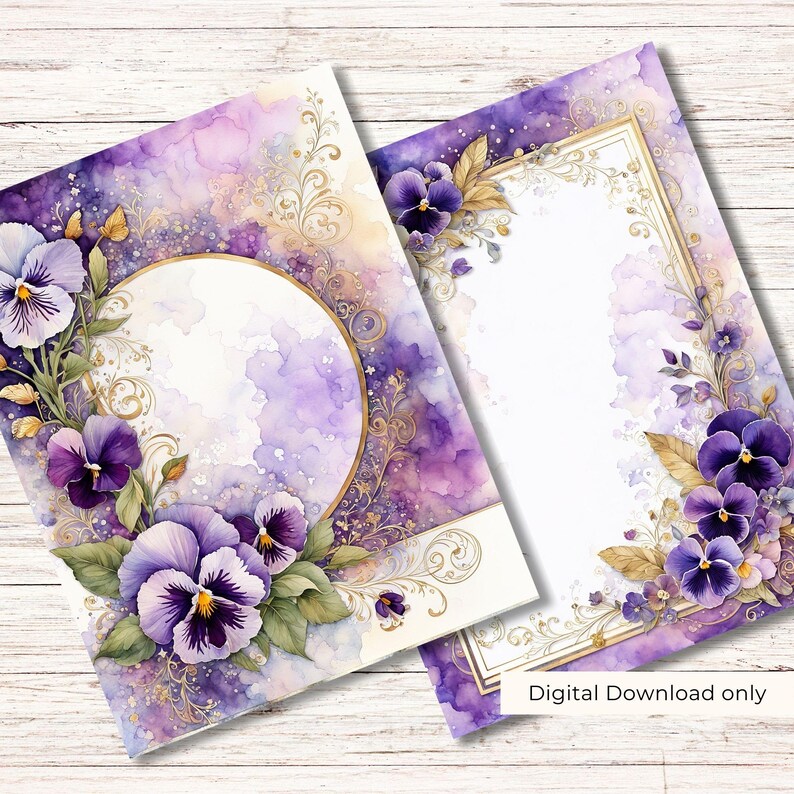 Watercolor Pansy Frame Digital Paper: Shabby Chic Floral (JPG) - Etsy