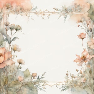 Dreamy Peach: Watercolor Floral Frame Digital Paper Pack, Soft Peach ...