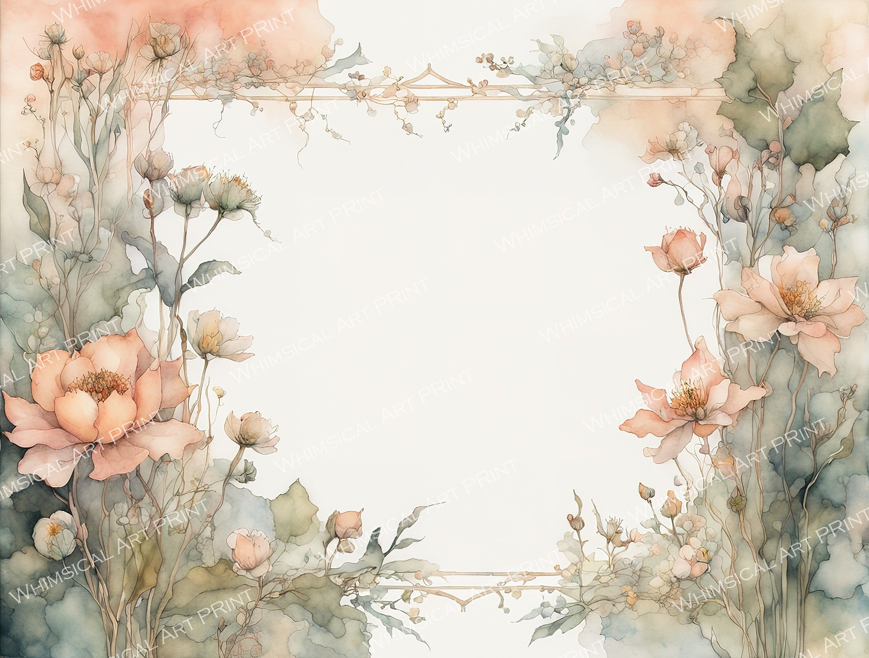 Dreamy Peach: Watercolor Floral Frame Digital Paper Pack, Soft Peach ...