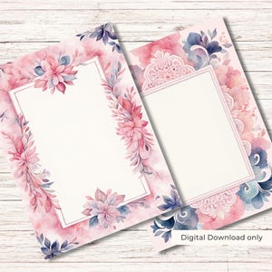 Watercolor Floral Frame Digital Paper Pack, 10 JPG Files in Pink & Blue ...