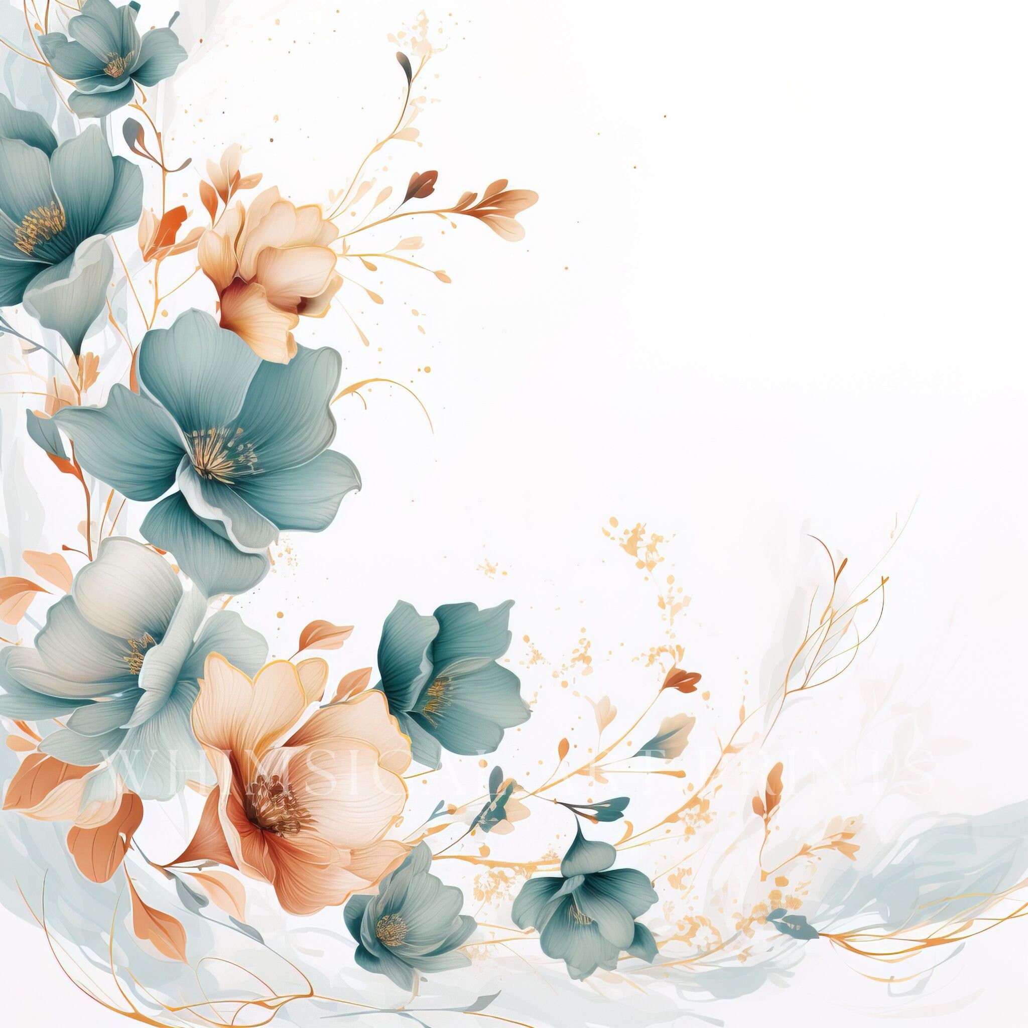 Soft Coral Floral Digital Paper, Floral Background Graphics, Watercolor ...