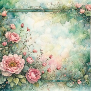 Watercolor Floral Digital Paper Pack: Emerald & Pink (10 Jpgs ...