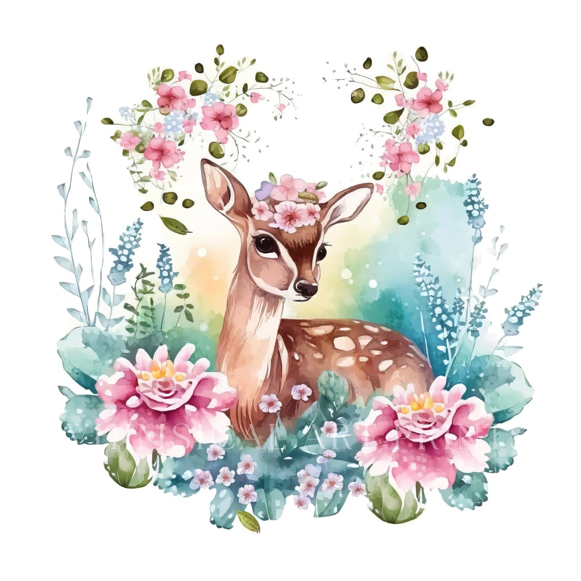 Deer PNG, Fawn baby Deer Clipart, Young Deer in Spring Watercolor Art ...