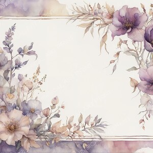 Purple Floral Watercolor Digital Paper Pack: Abstract Art Borders for ...