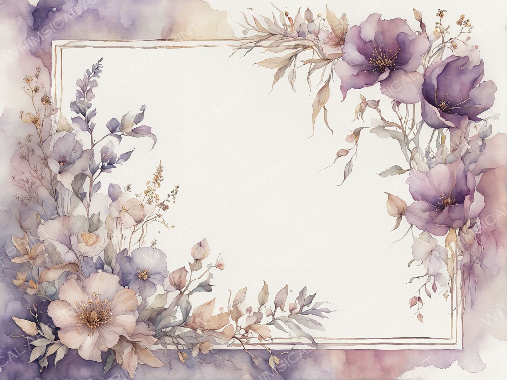 Purple Floral Watercolor Digital Paper Pack: Abstract Art Borders for ...