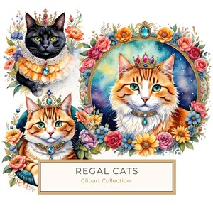 Regal Cat Clipart, Framed Cat Portraits, Watercolor Royalty Crowned ...