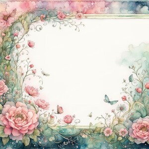 Watercolor Floral Frame Digital Paper: Green & Pink (10 Jpgs) - Etsy