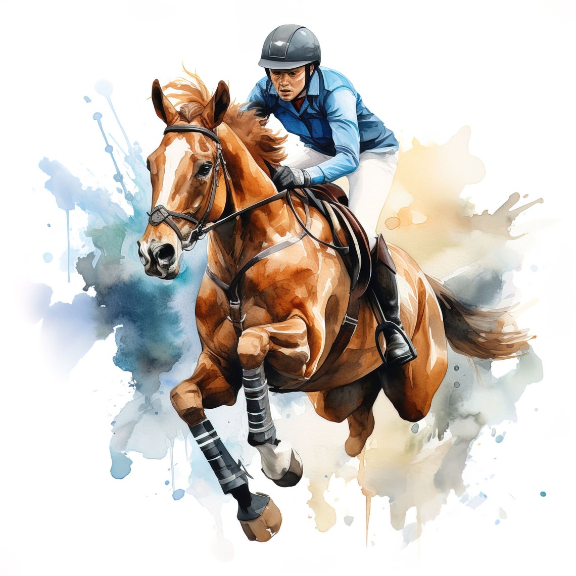 Showjumper Watercolor Printable, Horseback Riding Art, Watercolor Wall ...