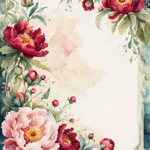 Watercolor Peony Digital Paper Set: Floral Wedding Card Backgrounds (10 ...