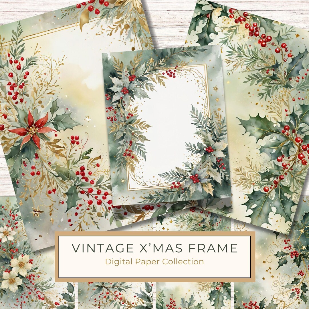 10 Watercolor Vintage Christmas Holiday Digital Paper Pack With Winter ...