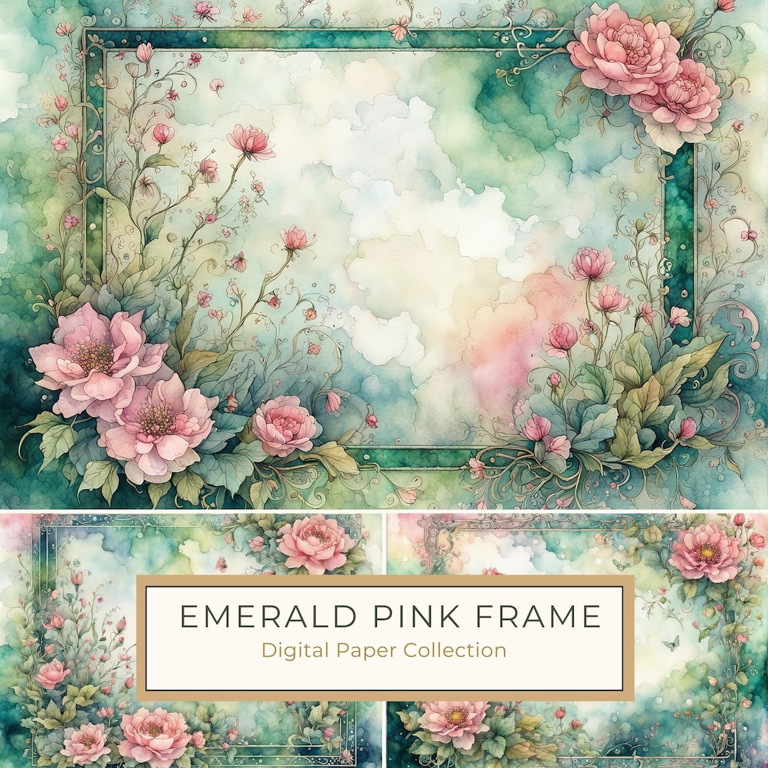 Watercolor Floral Digital Paper Pack: Emerald & Pink (10 Jpgs ...
