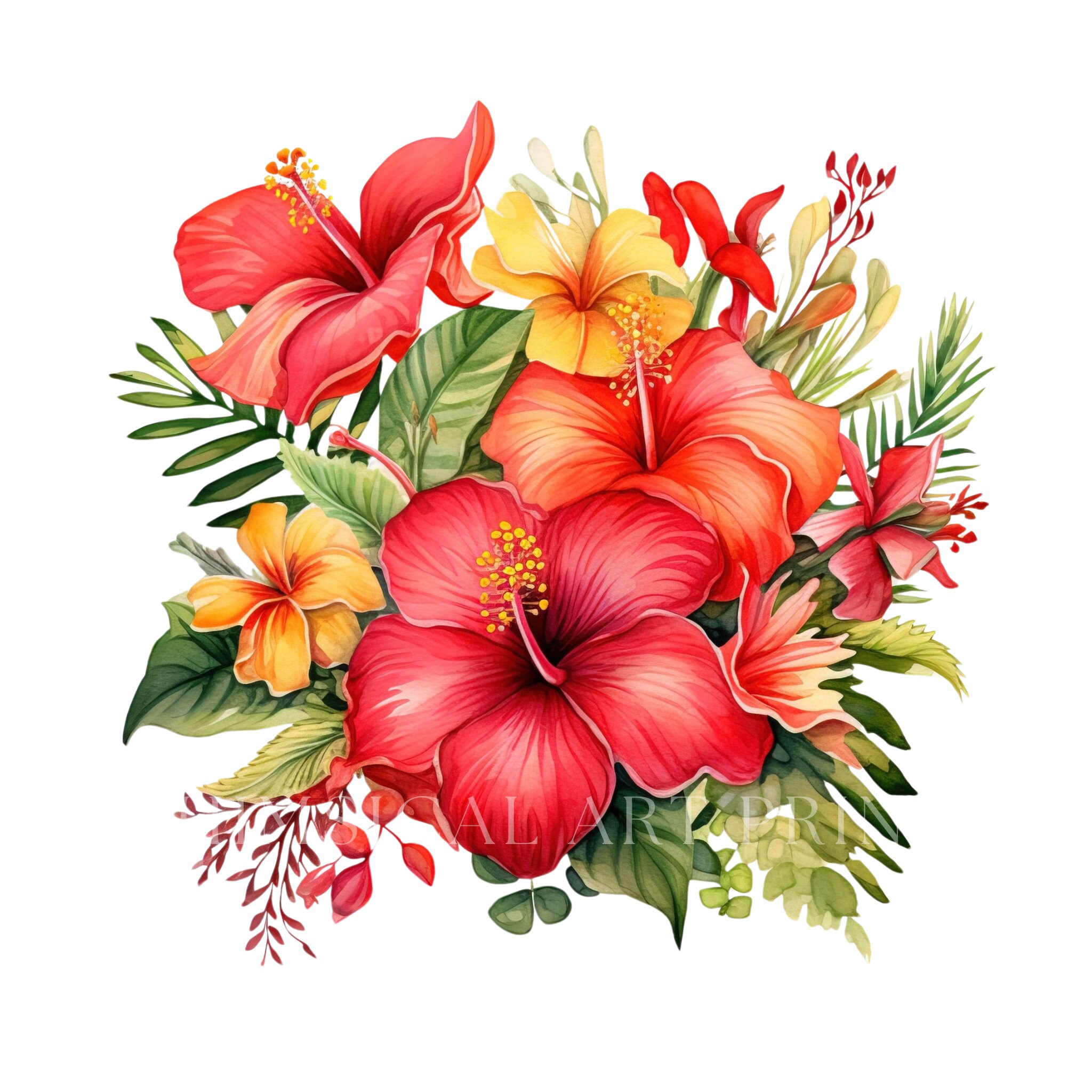 Red Hibiscus Clipart, Hibiscus Watercolor Flower Bouquet Graphic, Red ...