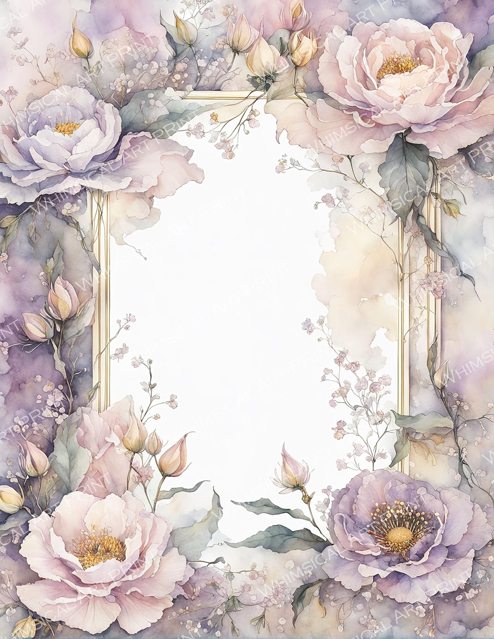Watercolor Peony Floral Frames: Romantic Digital Paper (JPG, Commercial ...
