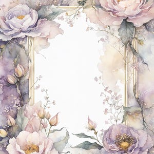 Watercolor Peony Floral Frames: Romantic Digital Paper (JPG, Commercial ...