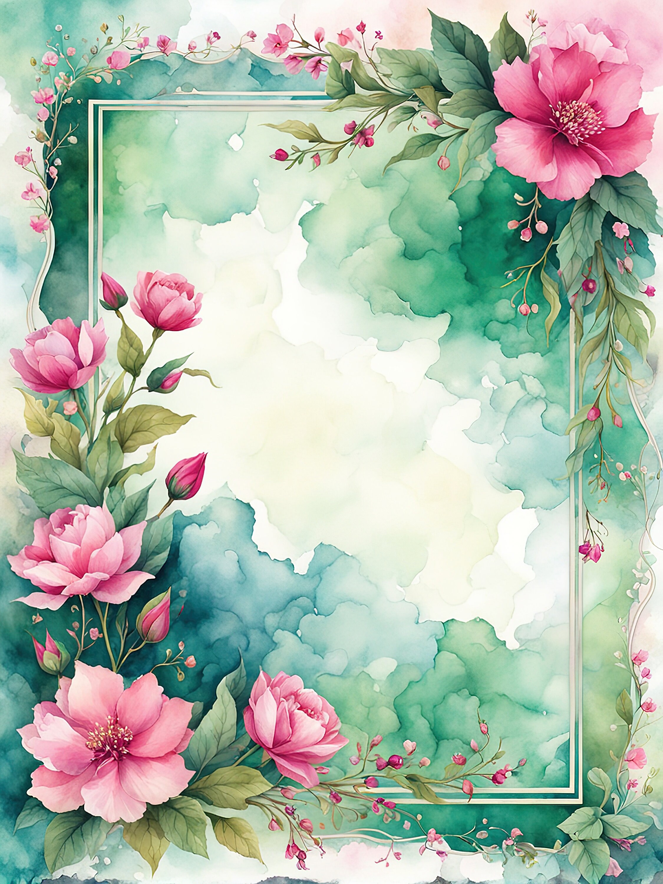 Watercolor Pink Flower Frame: Botanical Digital Paper Pack (10 Jpgs) - Etsy