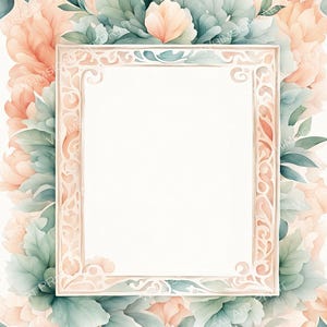 Watercolor Floral Frame Digital Paper Pack, Peach Teal Soft Pastel ...