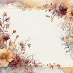 Rustic Burgundy Watercolor Floral Frame Digital Paper Pack, Deep Red ...