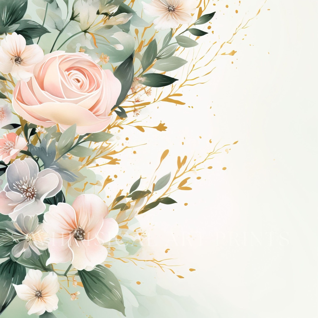 Light Pink Floral Digital Paper, Floral Background Graphics, Watercolor ...