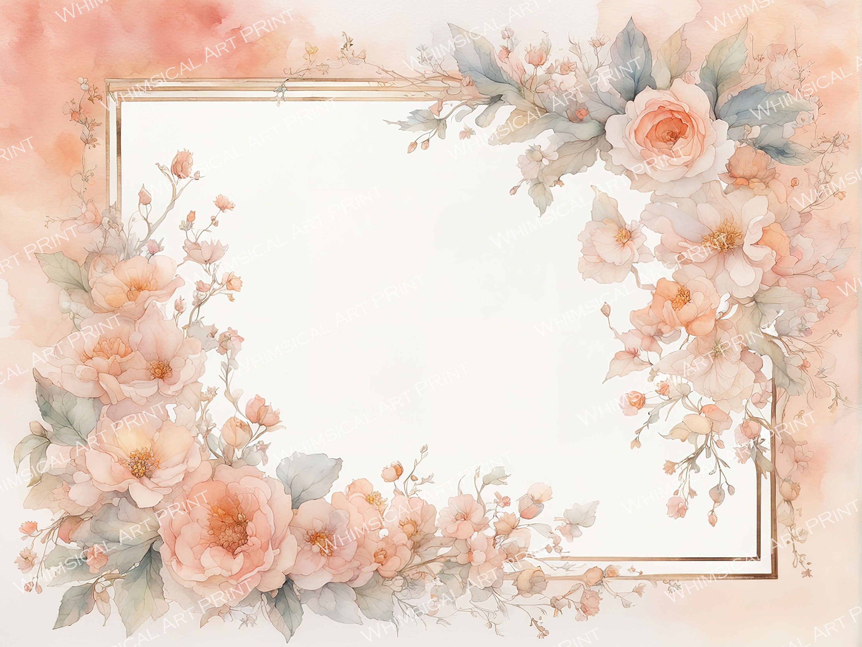 Dreamy Peach: Watercolor Floral Frame Digital Paper Pack, Soft Peach ...