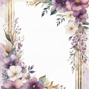 Plum Floral Frame Digital Paper Pack: Watercolor Botanical Borders (10 ...