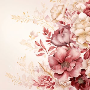 Maroon & Ivory Digital Paper, Floral Background Graphics, Watercolor ...
