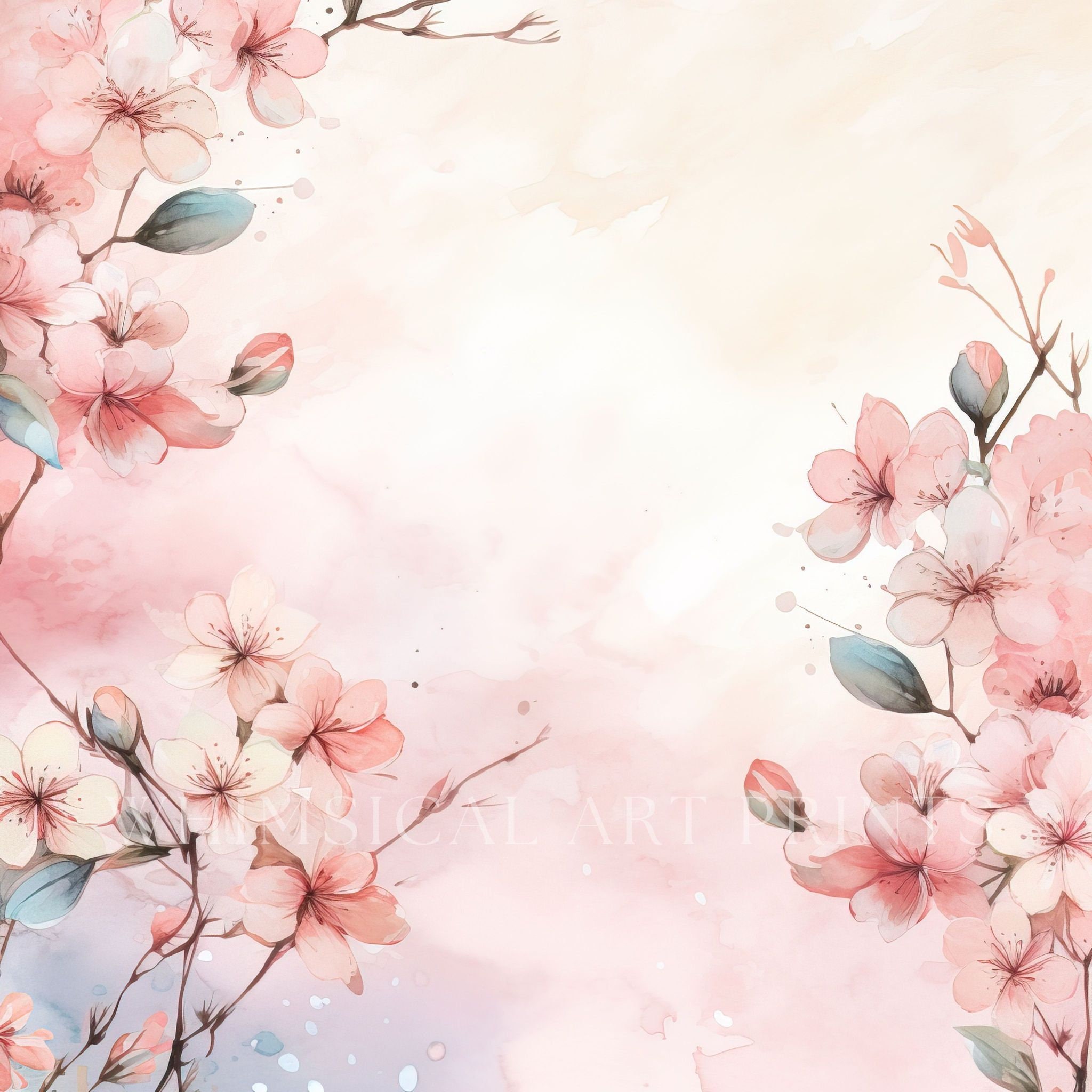 Sakura, Cherry Blossoms Digital Paper, Background Graphics, Watercolor ...