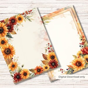 Watercolor Sunflower Frame Digital Paper Pack, 10 JPG Autumn Floral ...