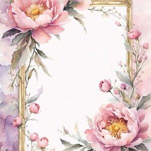 Watercolor Peony Frame Set: Pink Floral Borders, Romantic Backgrounds ...