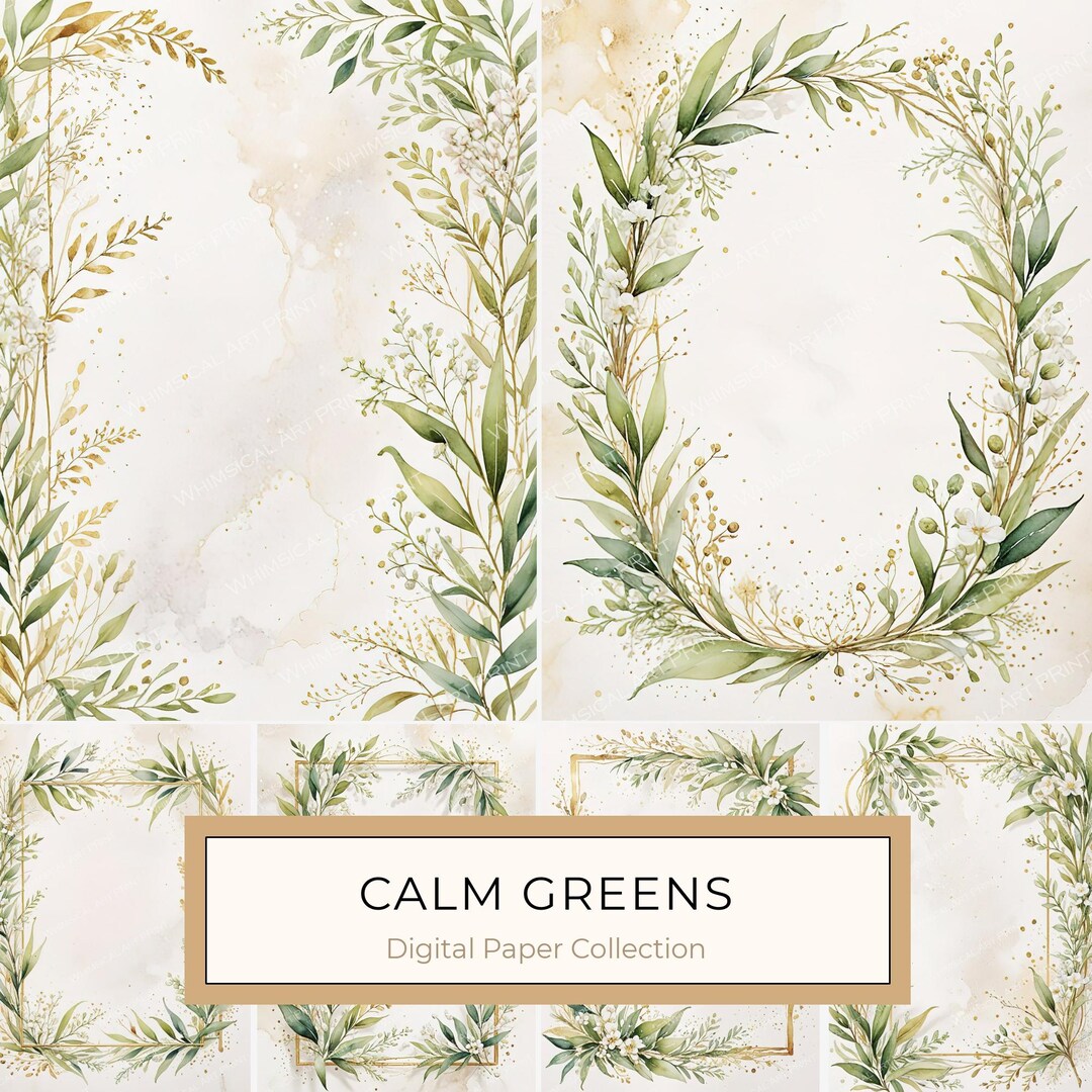 Watercolor Olive Branch Frames: Soft Neutral Greenery Art (jpgs ...