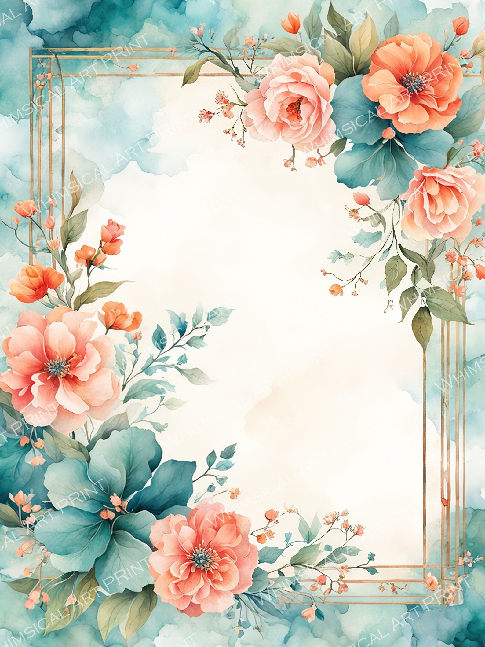 Watercolor Orange Floral Digital Paper Pack: Botanical Borders (10 Jpgs ...
