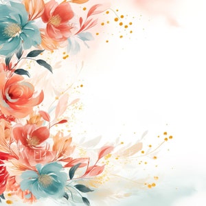 Soft Coral Floral Digital Paper, Floral Background Graphics, Watercolor ...