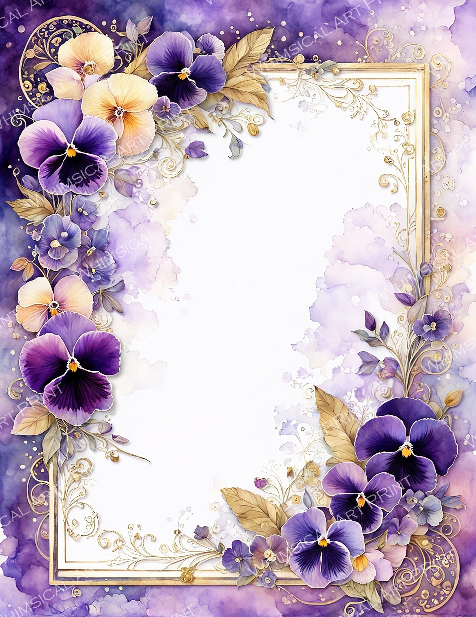 Watercolor Pansy Frame Digital Paper: Shabby Chic Floral (JPG) - Etsy