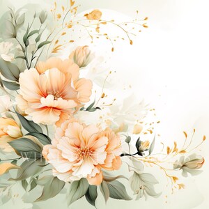 Peach & Sage Floral Digital Paper: Watercolor Flower Graphics (300 DPI ...