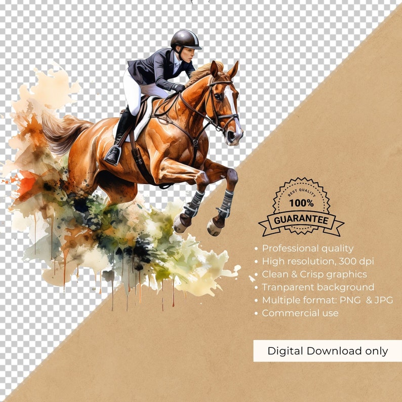 Showjumper Watercolor Printable, Horseback Riding Art, Watercolor Wall ...