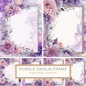 Watercolor Purple Dahlia Digital Paper: Floral Scrapbook Designs (10 ...