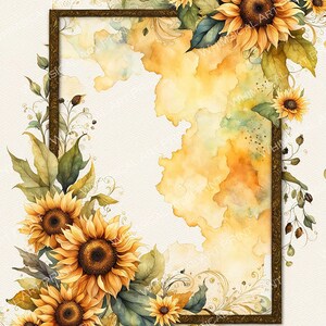 Watercolor Autumn Sunflowers Digital Paper Pack, Wedding Invites ...