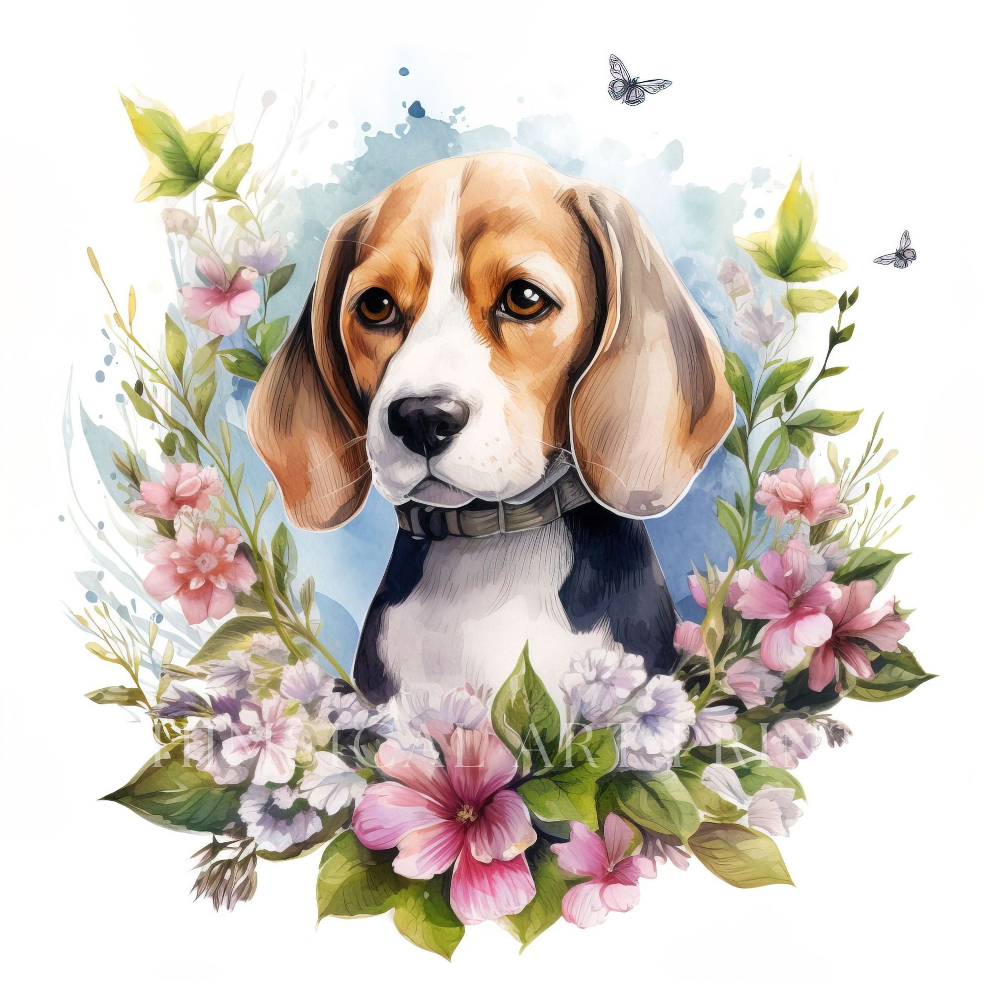 Cute Beagle Clipart Flowers Beagle in a Wreath Watercolor - Etsy