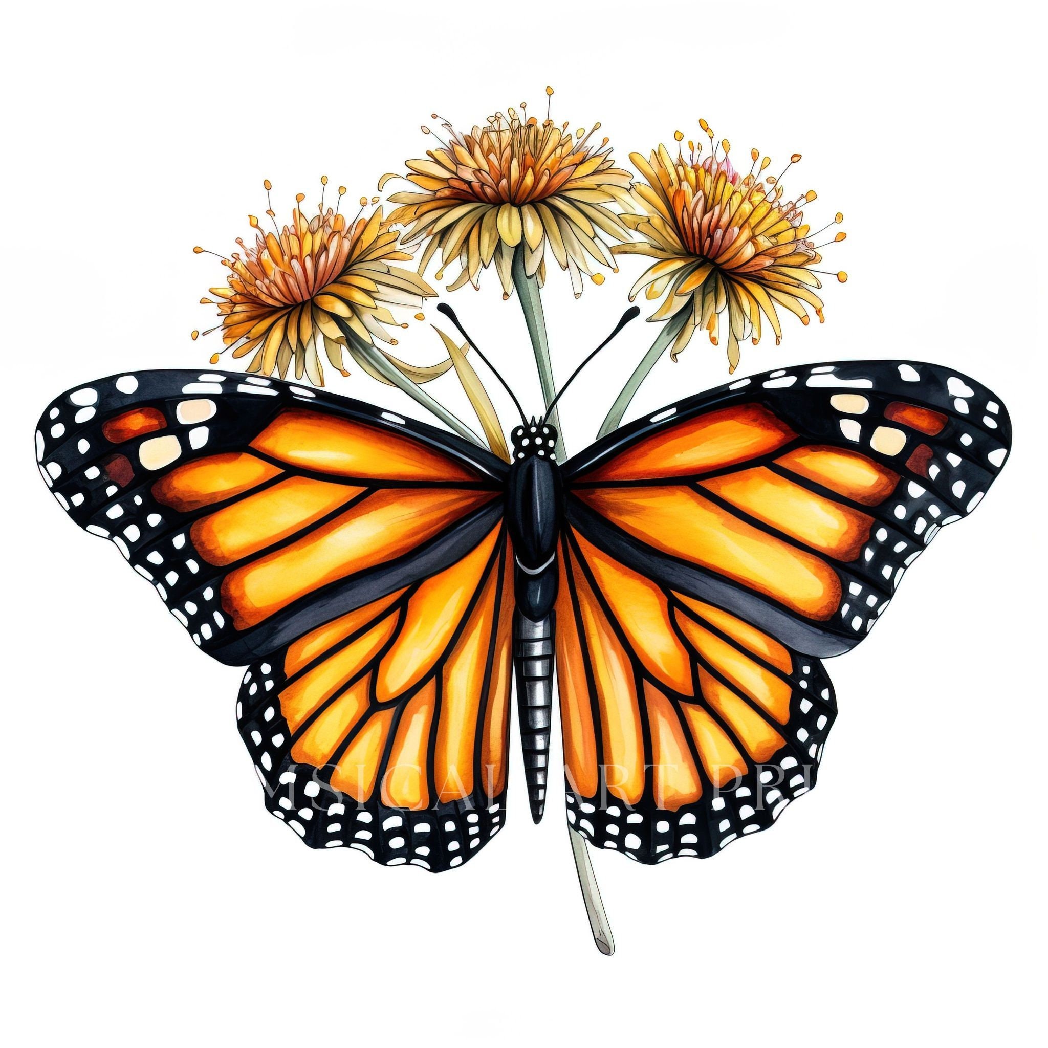 Monarch Butterfly Clipart, Close-up Illustration, Watercolor Clipart ...