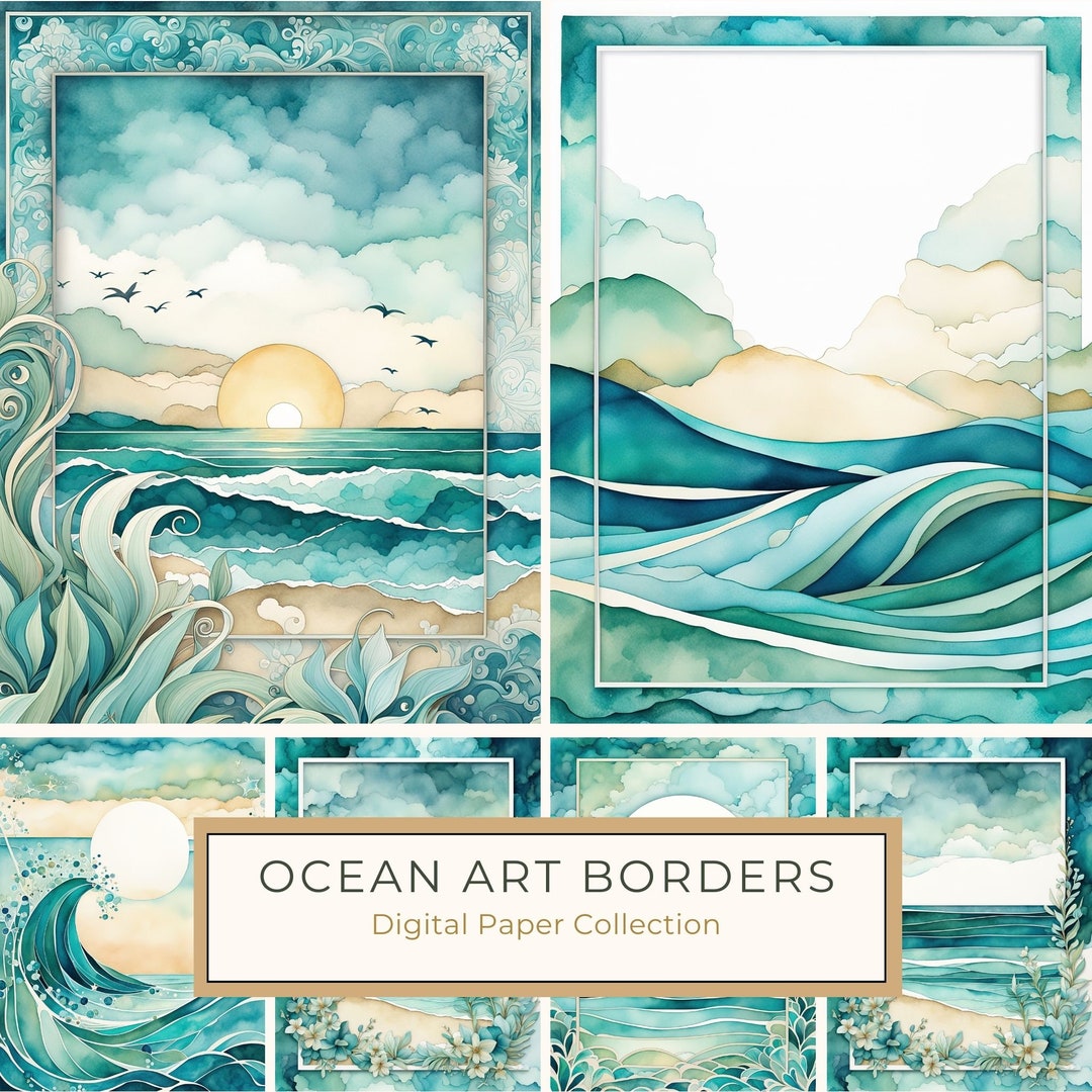 Watercolor Seafoam Green Coastal Borders: Beach Frame Art (10 Jpgs ...