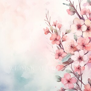 Sakura, Cherry Blossoms Digital Paper, Background Graphics, Watercolor ...