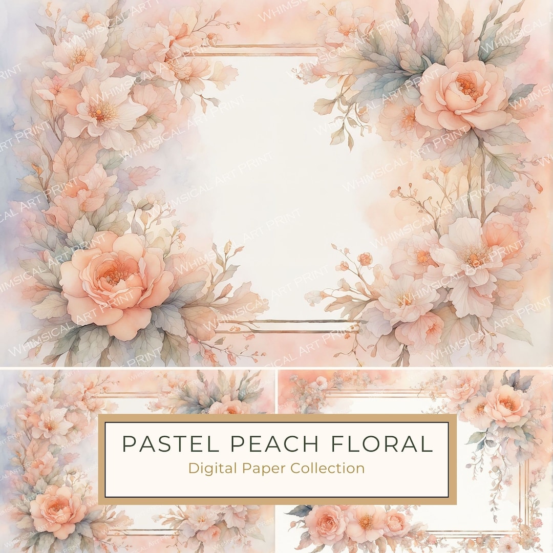 Dreamy Peach: Watercolor Floral Frame Digital Paper Pack, Soft Peach ...