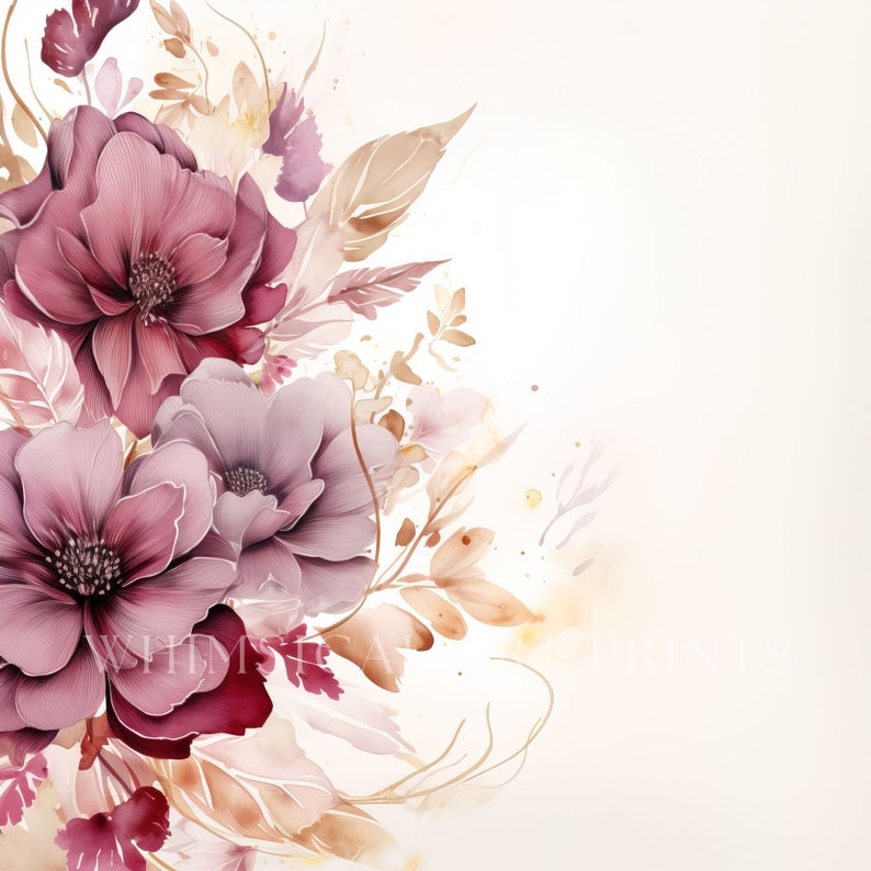 Maroon & Ivory Digital Paper, Floral Background Graphics, Watercolor ...