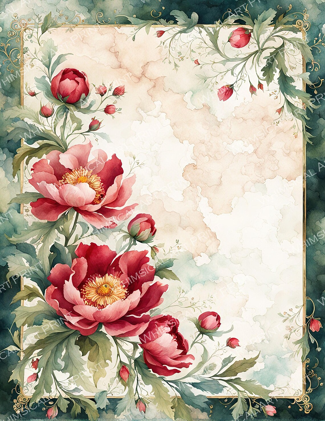 Watercolor Peony Digital Paper Set: Floral Wedding Card Backgrounds (10 ...