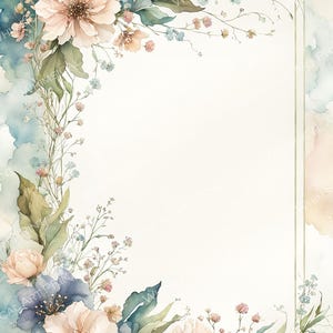 Watercolor Cream Floral Frame Digital Paper, 10 JPG, Sage Green & Beige ...